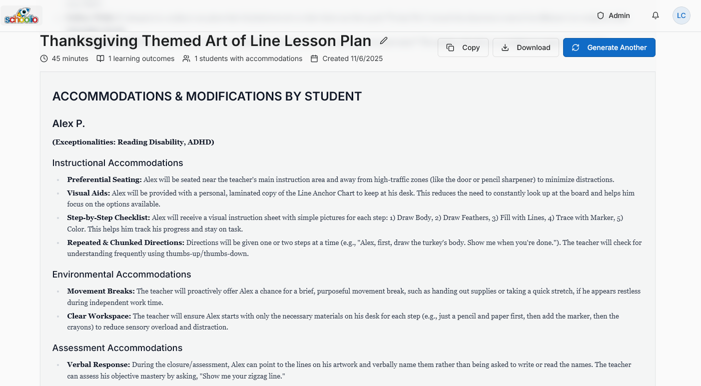 Schoolio Teacher Planning Tools - AI-Powered Lesson Planning